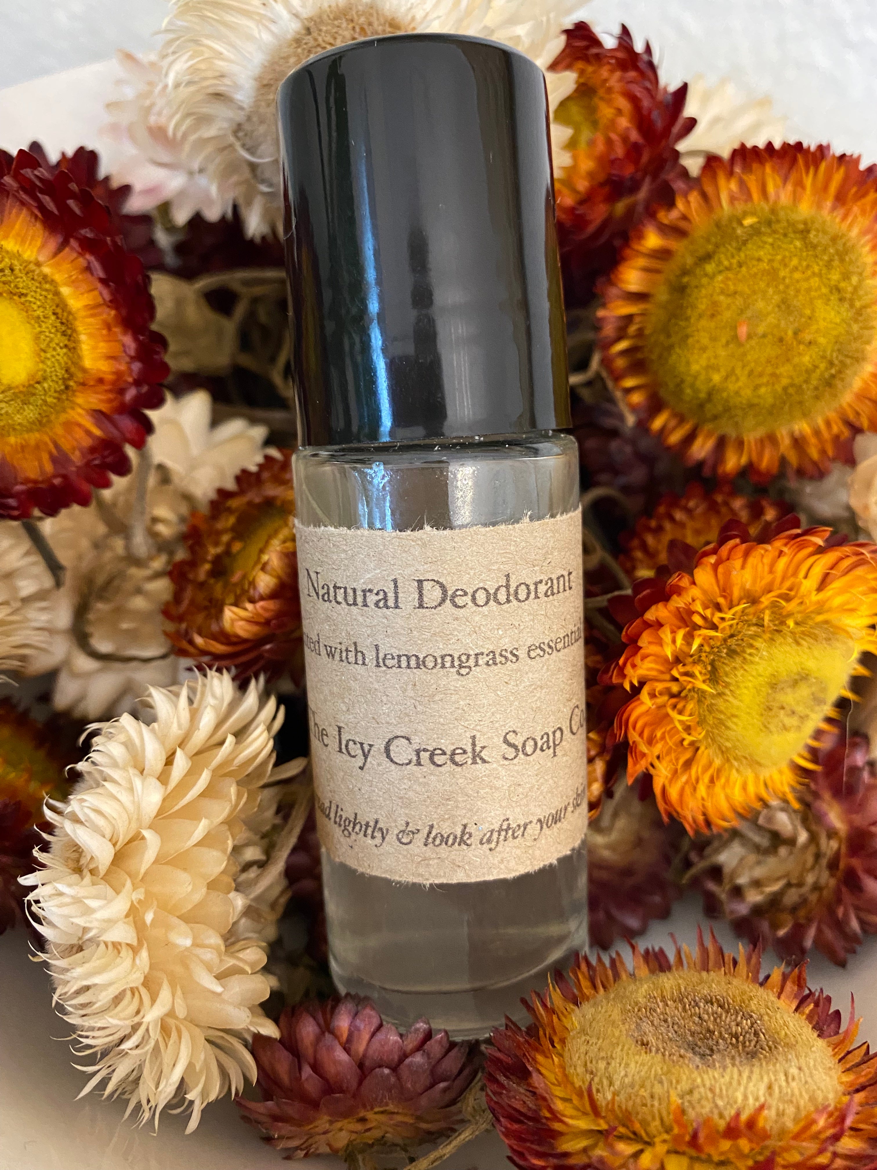 Deodorant (refillable glass bottle) - all natural, roll-on – The Icy Creek Soap Co.